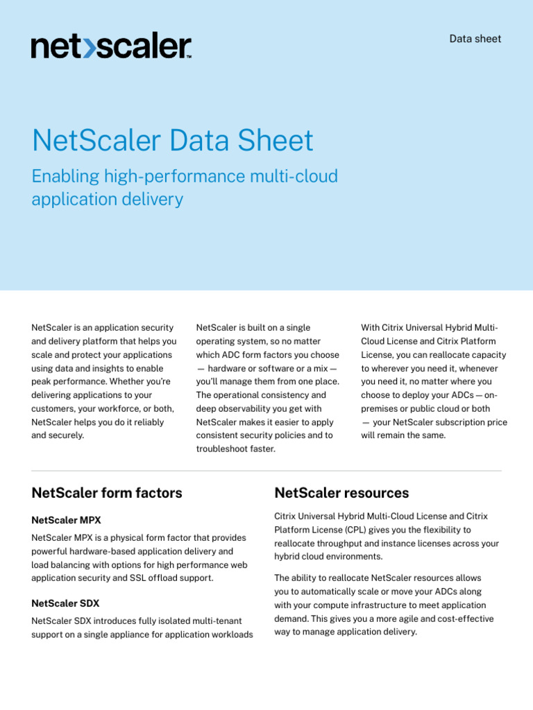 Netscaler Data Sheet | Download Free PDF | Citrix Systems | Cloud Computing