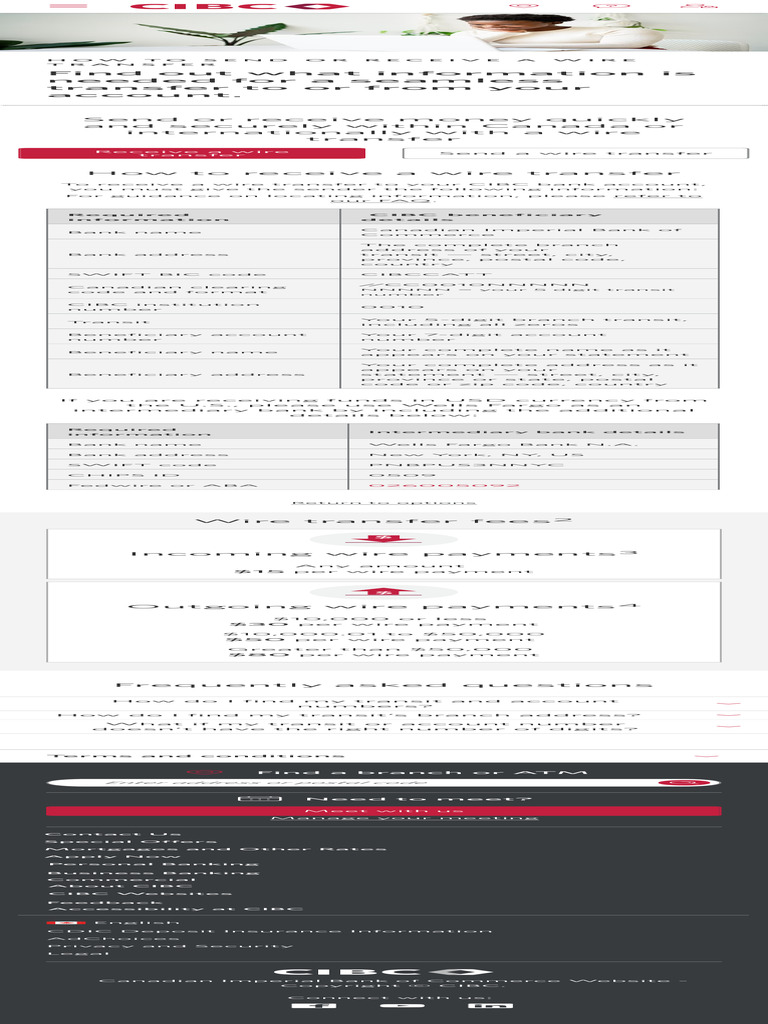Sending and Receiving Wire Transfers CIBC | PDF | Wire Transfer | Payments