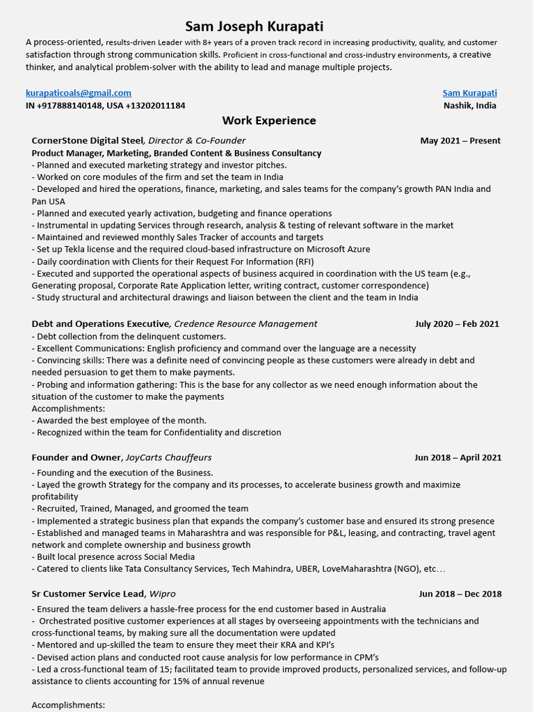 Sam Resume | Download Free PDF | Marketing | Business