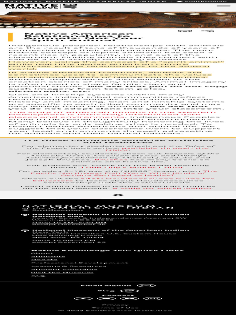 Native American Relationships To Animals Helpful Handout Educator ...