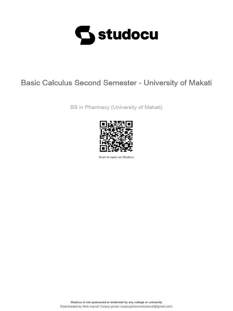 Basic Calculus Second Semester University of Makati | PDF | Integral | Function (Mathematics)