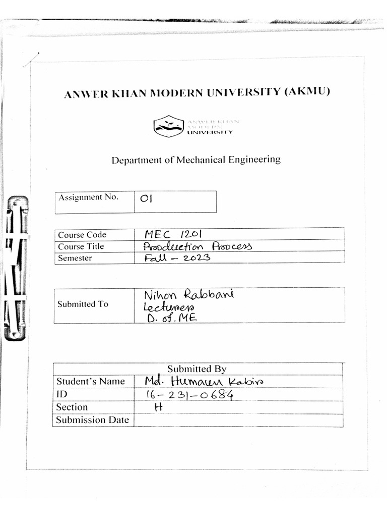 Mec 1201 Assignment | PDF