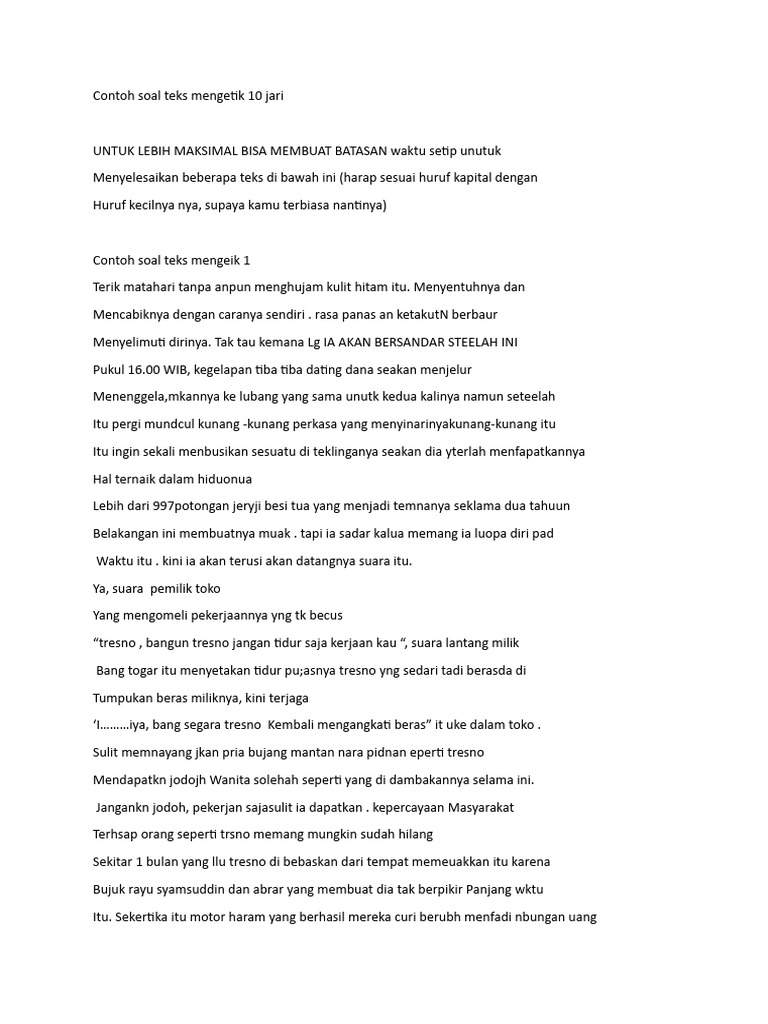Contoh Soal Teks Mengetik 10 Jari | PDF