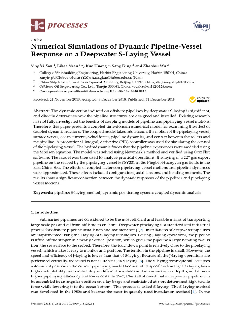 Numerical Simulation Of Dynamic Pipeline Vessel Response On A Deepwater