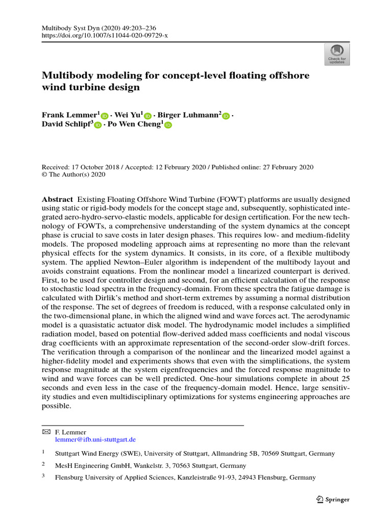 Multibody Modeling For Concept-Level Floating Offshore Wind Turbine Design | PDF | Fluid ...