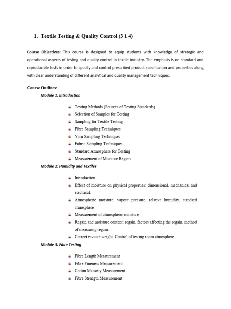 Course Outline TTQC | PDF | Textiles | Yarn