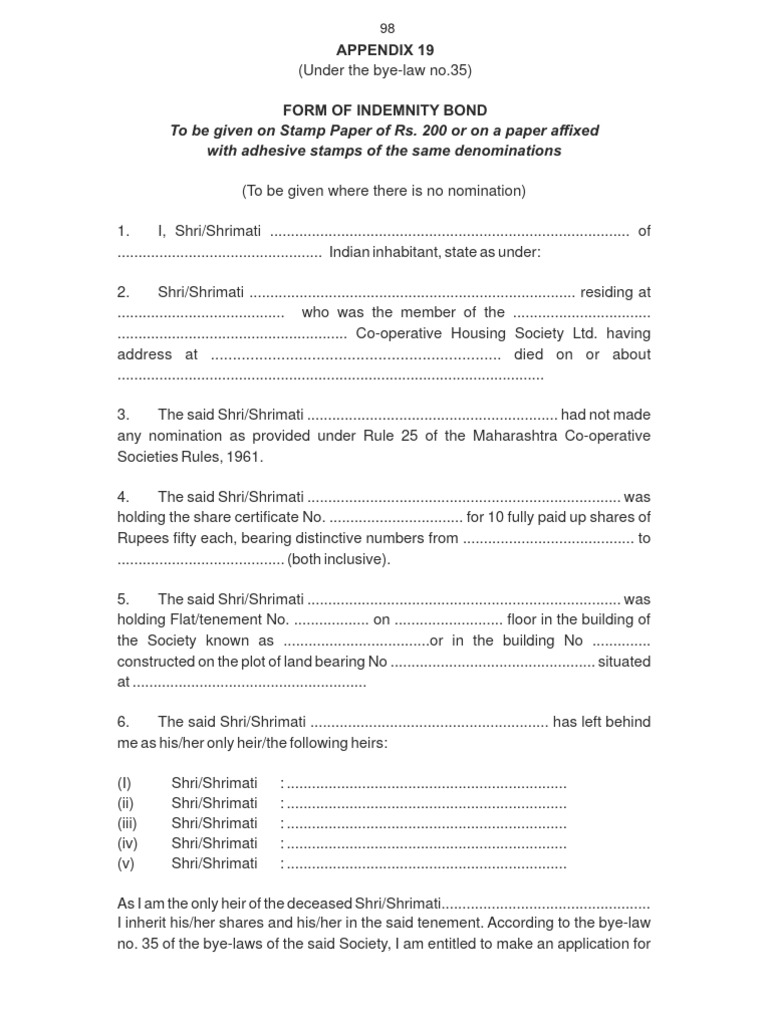 Appendix-19 200 STAMP PAPER More Than One Nominee | PDF | Indemnity ...