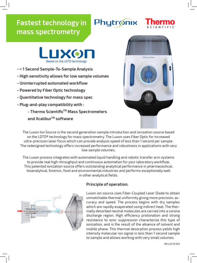 Luxon Thermo Specification Sheet v1 | PDF | Mass Spectrometry | Instrumental Analysis