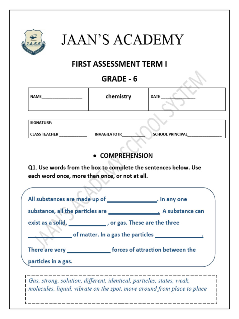 Grade 6 Chemistry Assessment | PDF | Melting Point | Matter