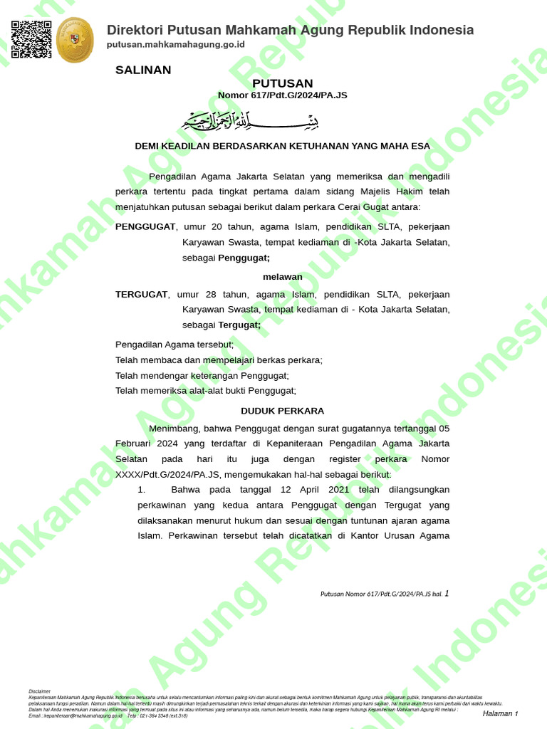 Putusan 617 PDT.G 2024 Pa - Js 20240303232847 | PDF