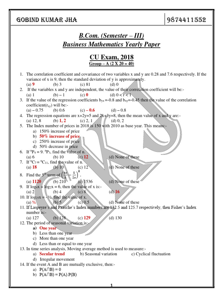 Sem - III Business Mathematics Yearly Paper | PDF | Applied Mathematics | Data Analysis