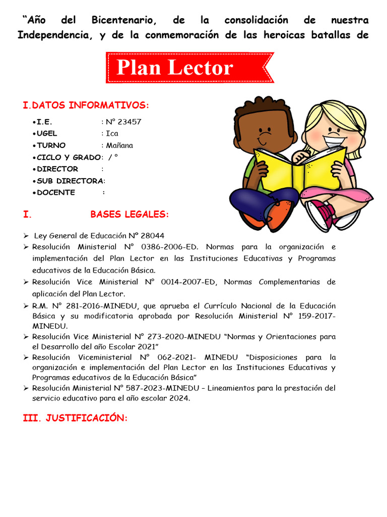 PLAN LECTOR 2° GRADO - 2024 -MJ OFICIAL | PDF | Maestros | Salón de clases
