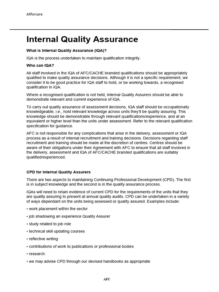 Internal Quality Assurance Guidelines | PDF | Quality Assurance | Learning