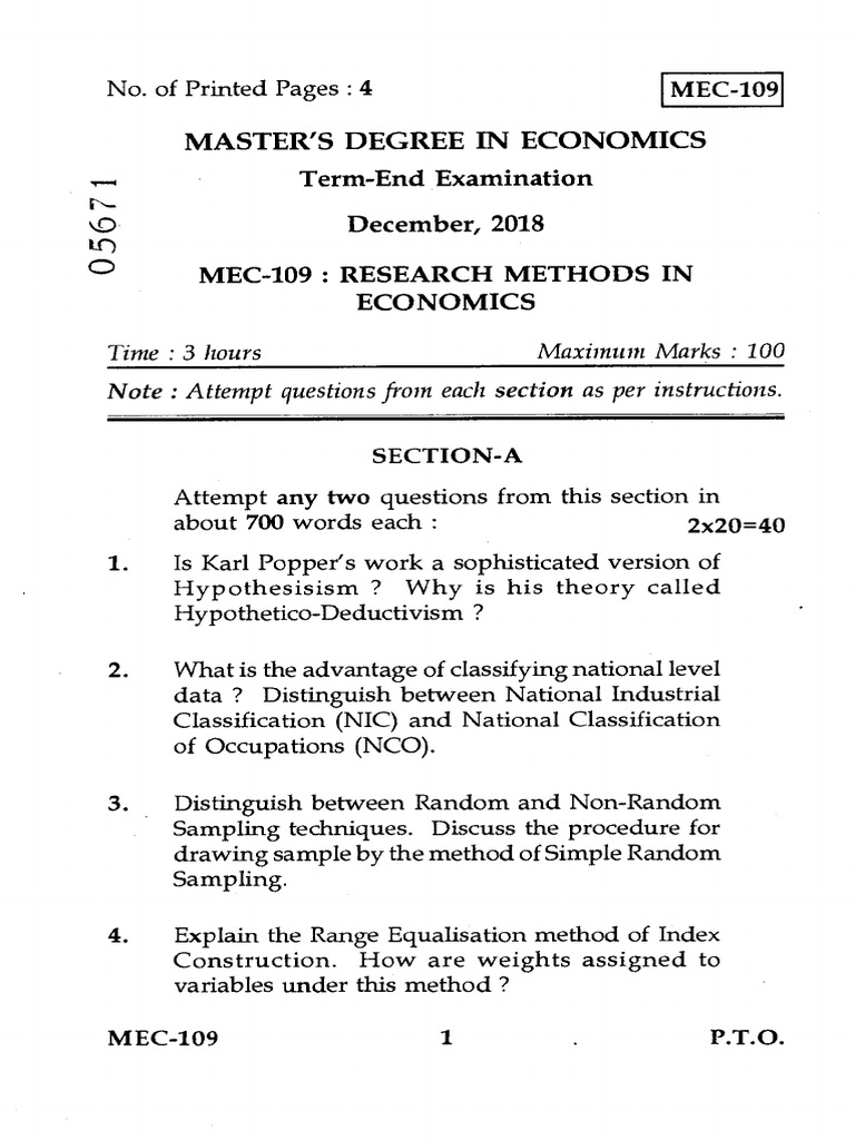MEC-109 Research Methods Exam Papers | PDF | Methodology | Sampling (Statistics)