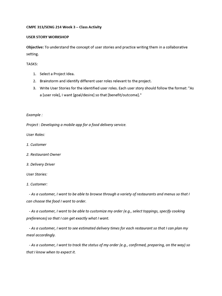 Week3 ClassActivity UserStories | PDF