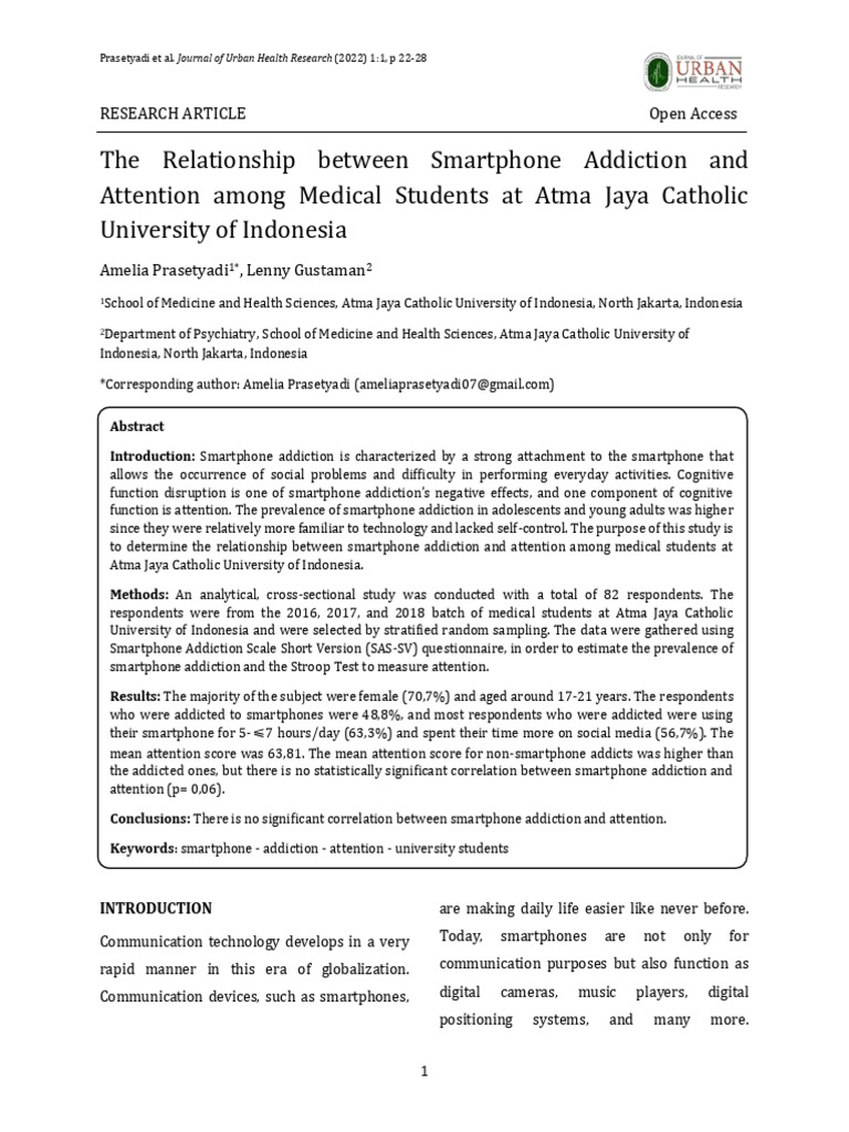 Smartphone Addiction and Attention in Students | PDF | Attention ...