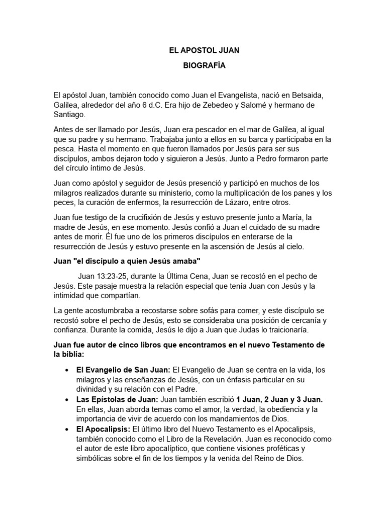 Biografia Del Apostol Juan | Descargar gratis PDF | Juan el apóstol | Jesús