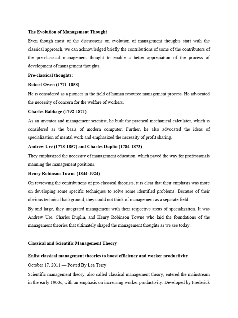 The Evolution of Management Thought | PDF | Bureaucracy | Motivation