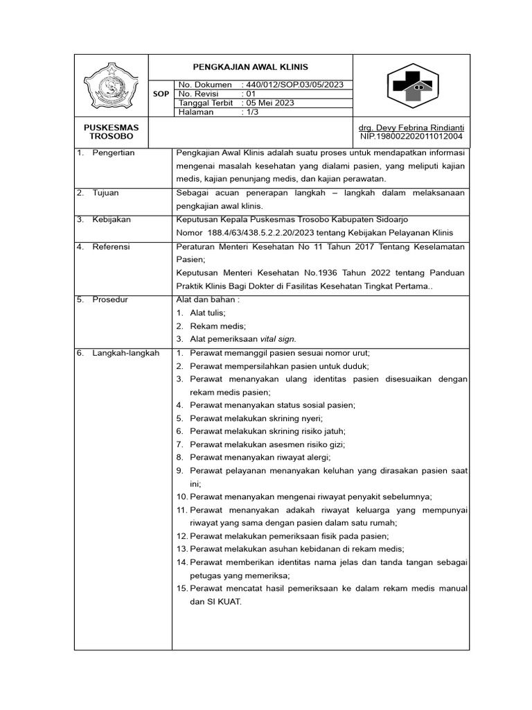 Pengkajian Awal Klinis | PDF | Sains & Matematika