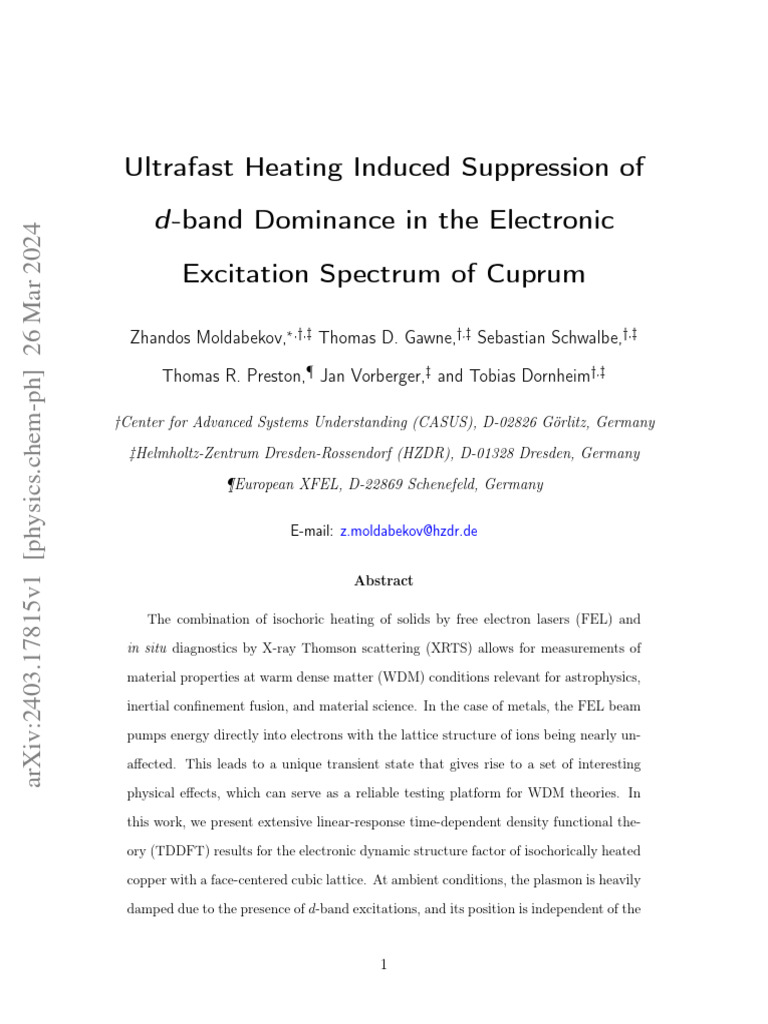 Ultrafast Heating Induced Suppression of D - Band Dominance in The ...
