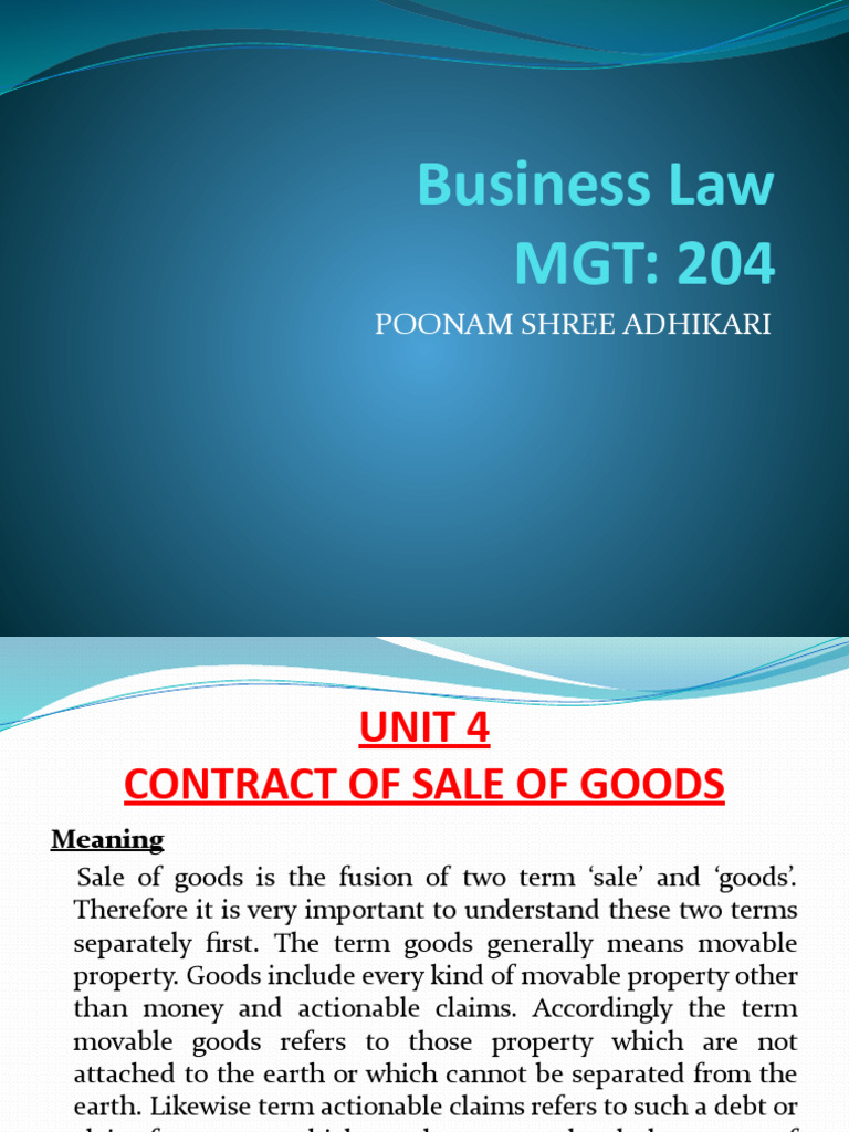 Unit 4 B.Law BBA 4th Sem | PDF | Implied Warranty | Possession (Law)