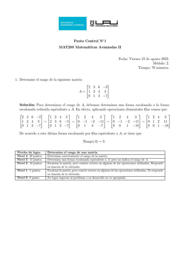 Pauta Control 1 MAII 2023-2 V2 | PDF | Ecuaciones | Sistema de ecuaciones lineales