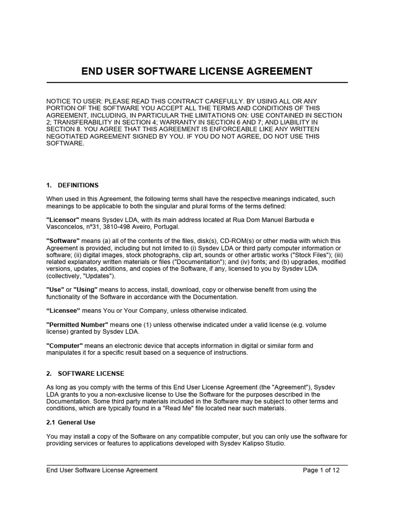 End-User Software License Agreement | PDF | License | Source Code