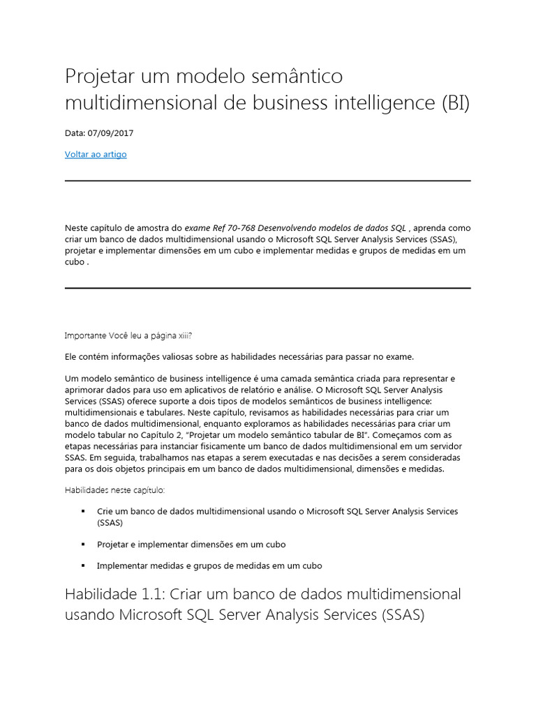 Projetar um modelo semântico multidimensional de business intelligence ...