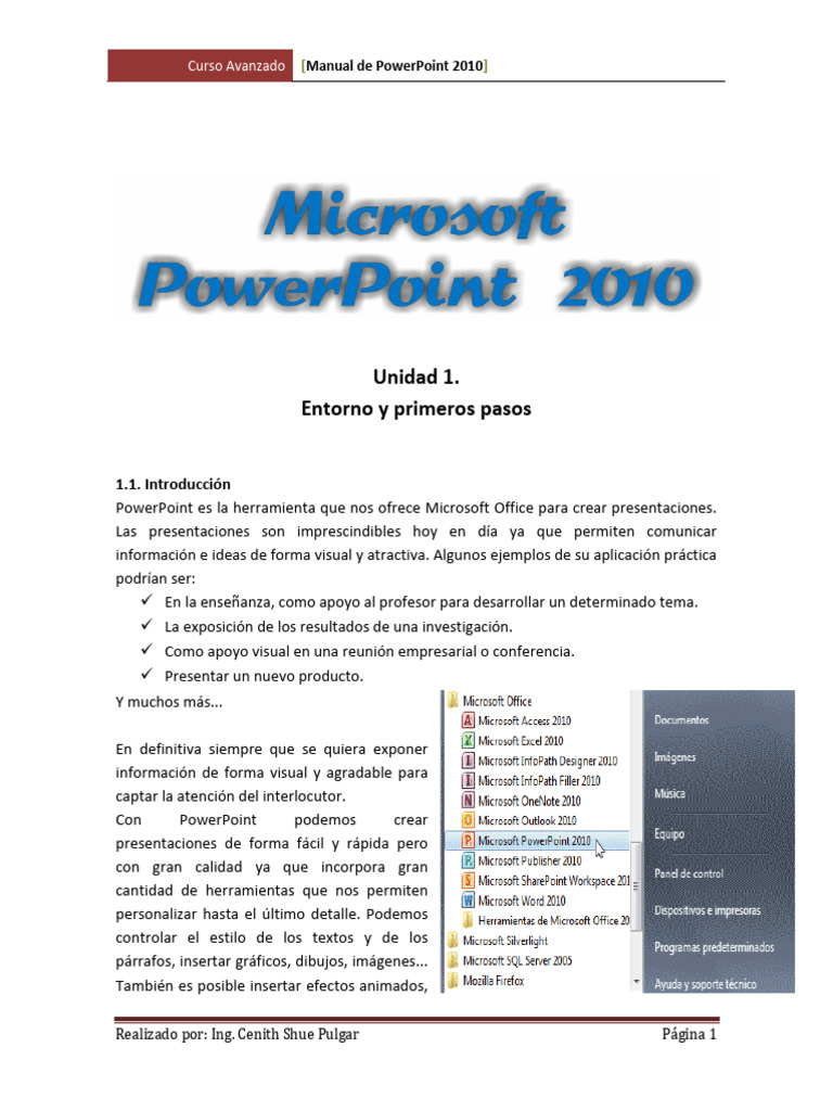 Curso Avanzado de PowerPoint 2010 | PDF | Microsoft PowerPoint | Ventana (informática)
