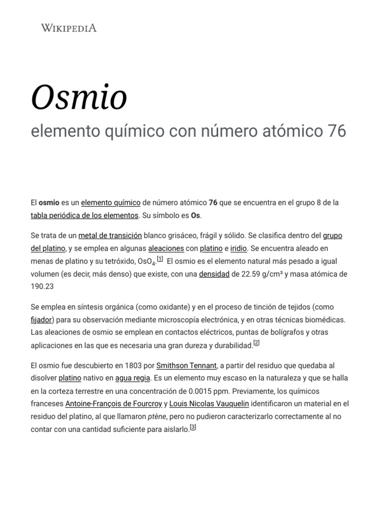 Usos y propiedades del osmio | PDF | Elementos metálicos | Sustancias ...