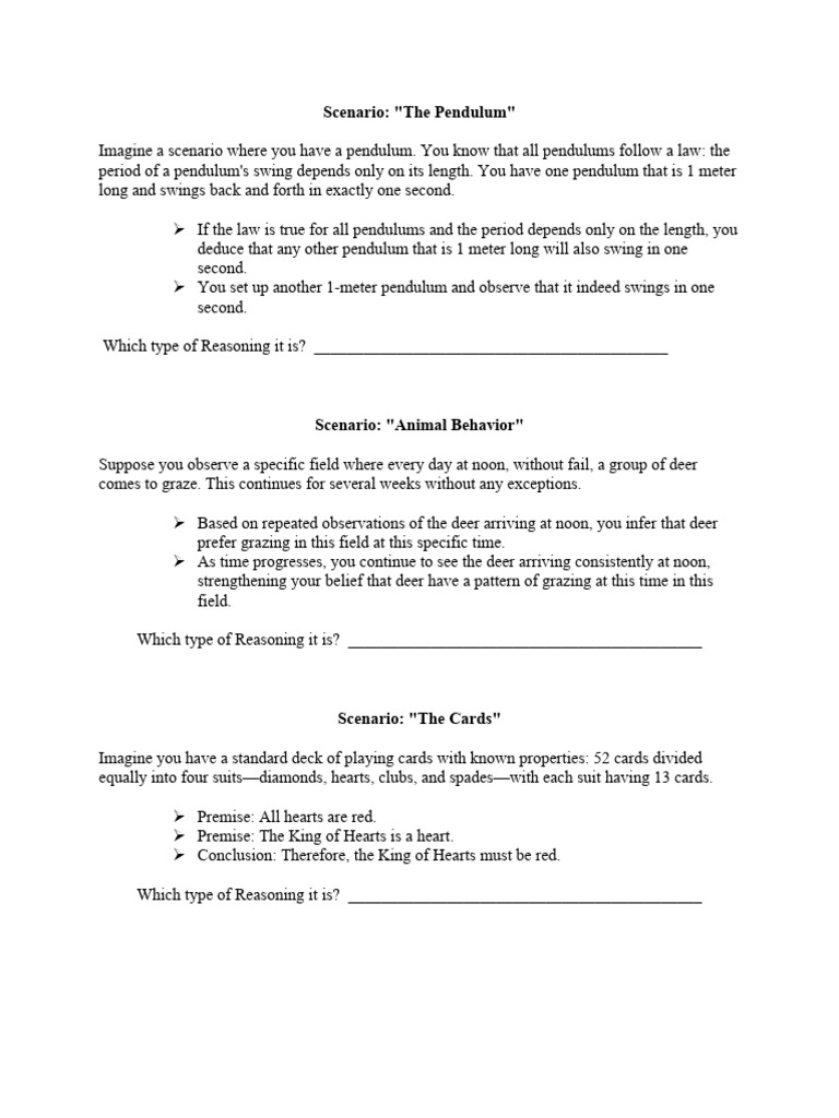 Practice Scenarios | PDF | Reason | Pendulum