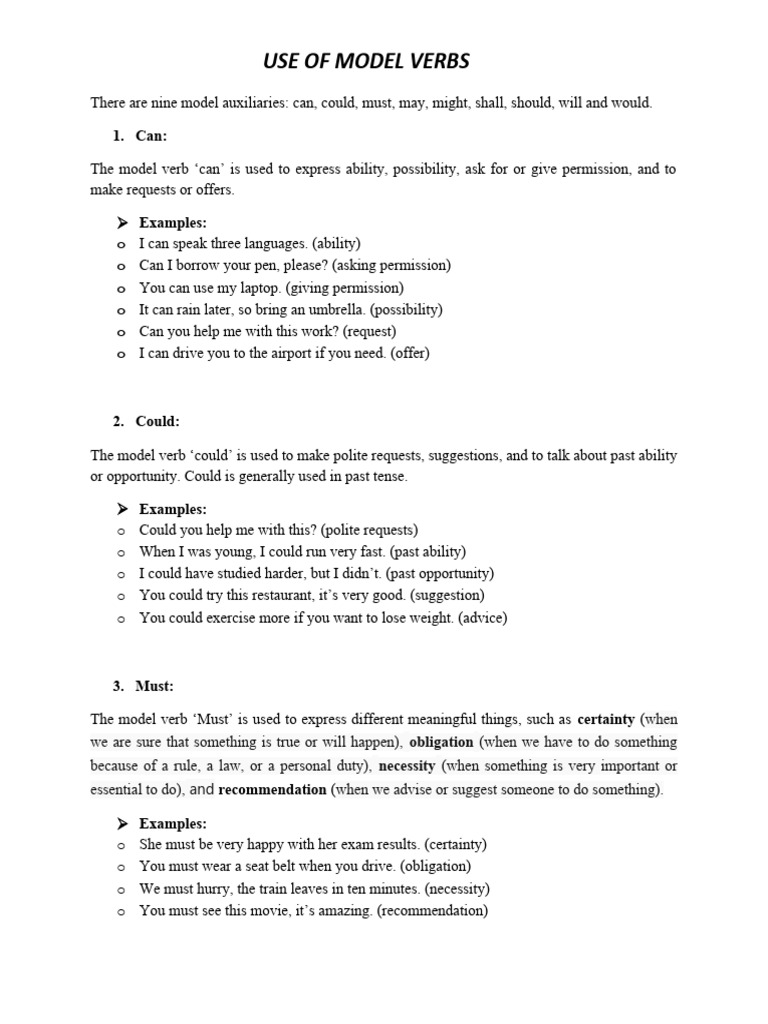 Model Verbs 2 | PDF | Verb | Grammar