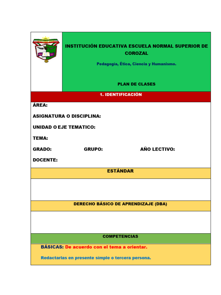 Formato Plan de Clases Actualizado | PDF | Aprendizaje | Maestros