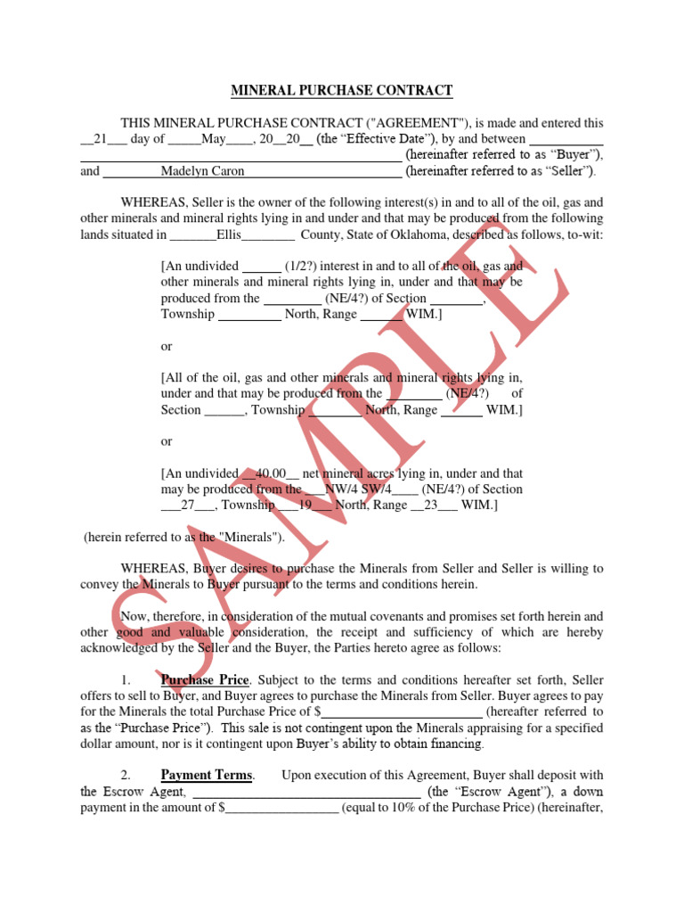 Mineral Purchase Contract 6P - Smith & Co Auction and Realty, Inc Caron ...