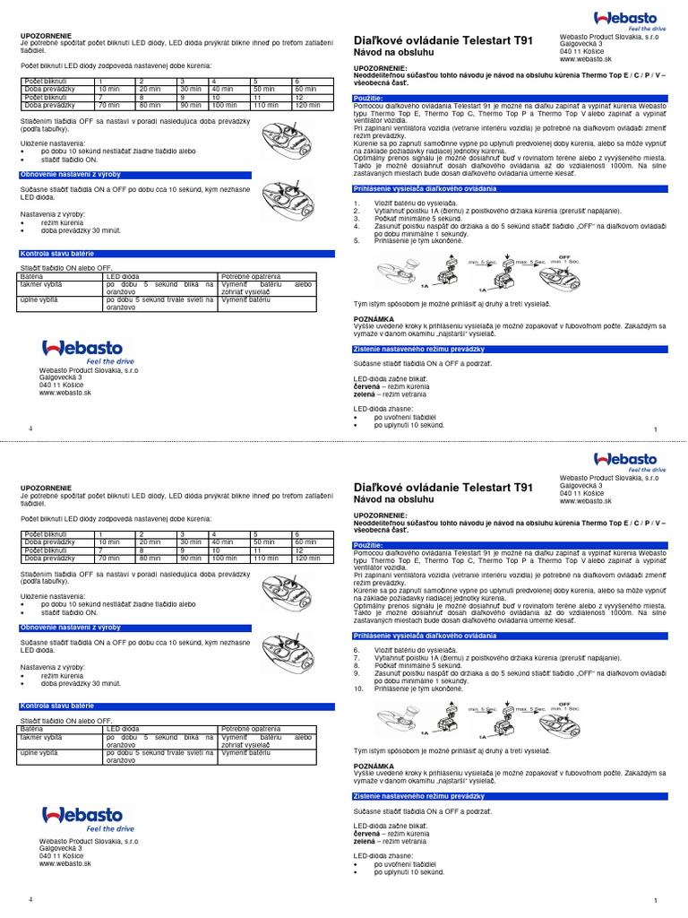 Webasto Manual Telestart T91 SK | PDF