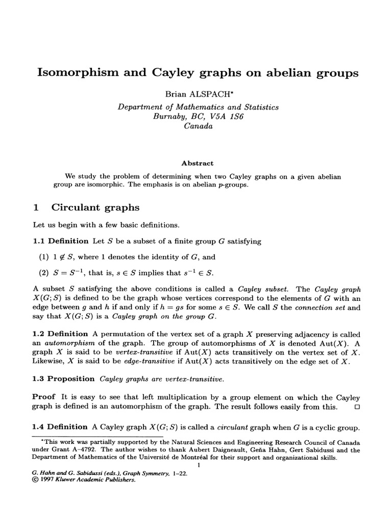 Isomorphism and Cayley Graphs On Abelian Groups | PDF | Group (Mathematics) | Graph Theory