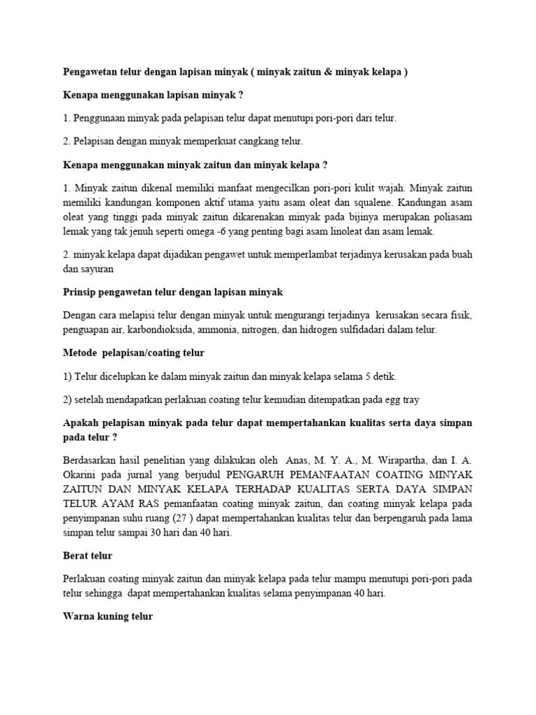 Pengawetan Telur Utuh | PDF | Memasak, Makanan, & Anggur | Kesehatan ...