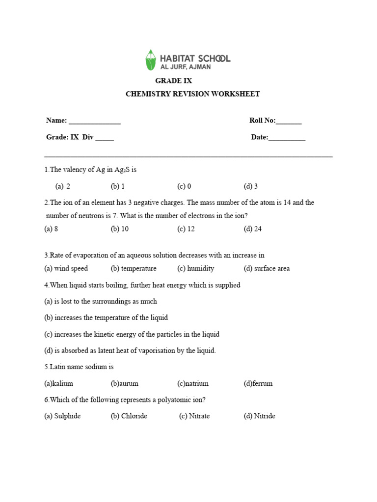 Revision WS-Chemistry SA2 '23-24 | PDF | Atomic Nucleus | Atoms