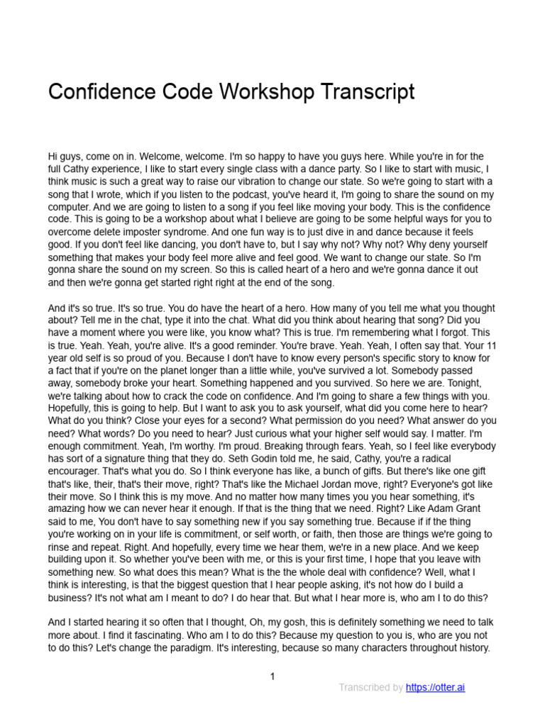 Confidence Code Workshop Transcript | PDF | Soul