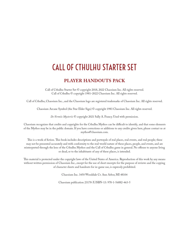 Coc Starter Set - Book 4 Handouts 62332 | PDF