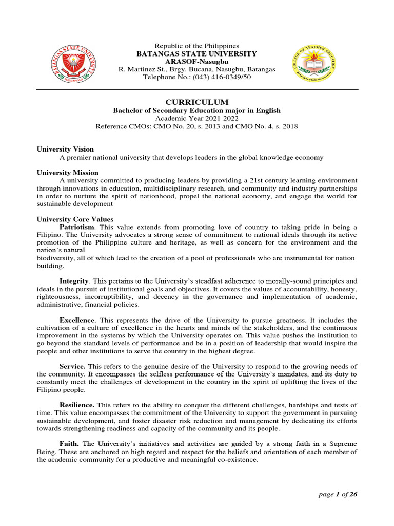 BSEd Major in English Curriculum Revised | PDF | Pedagogy | Learning