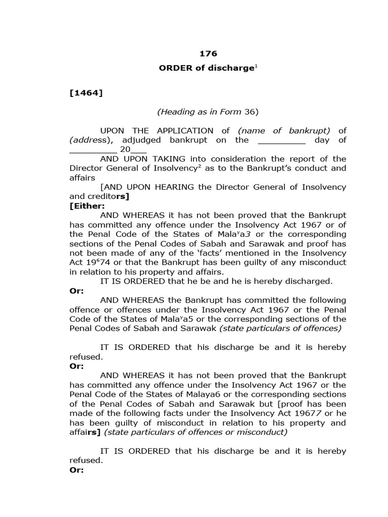 176 ORDER of discharge | PDF | Bankruptcy | Insolvency