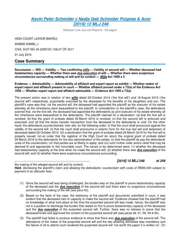 Kevin Peter Schmider V Nadja Geb Schmider Poignee & Anor, (2019) 12 MLJ ...