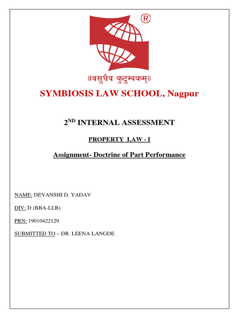 Property Law - Assignment 2-Devanshi Yadav | PDF | Consideration | Property