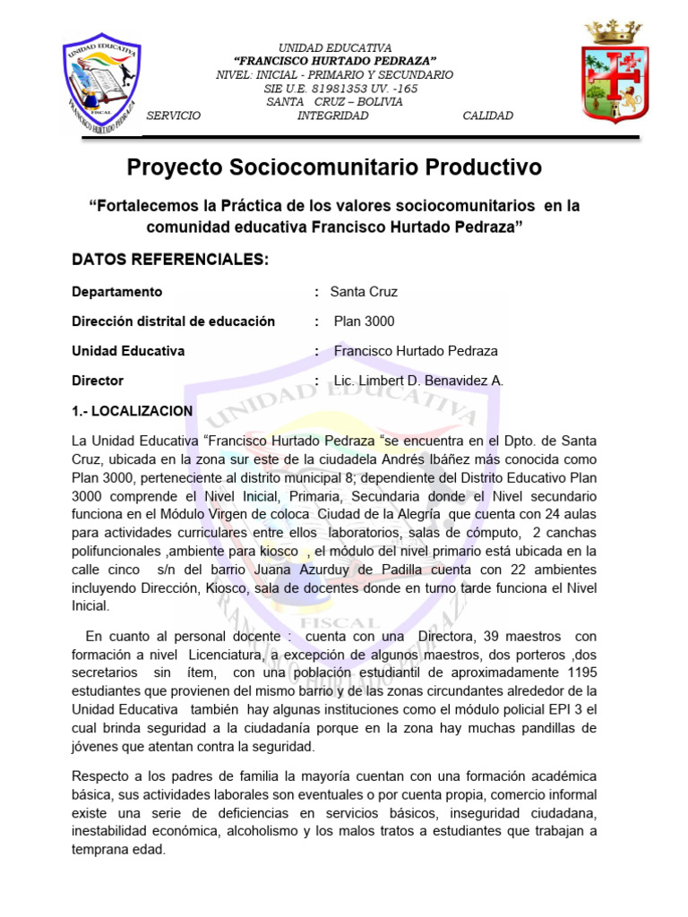 Proyecto Socio Productivo | PDF | Educación Secundaria | Sociedad