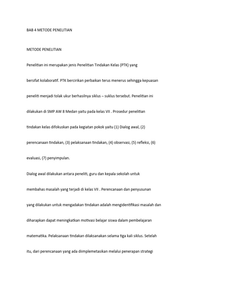 BAB 4 METODE PENELITIAN PTK Tambahan | PDF