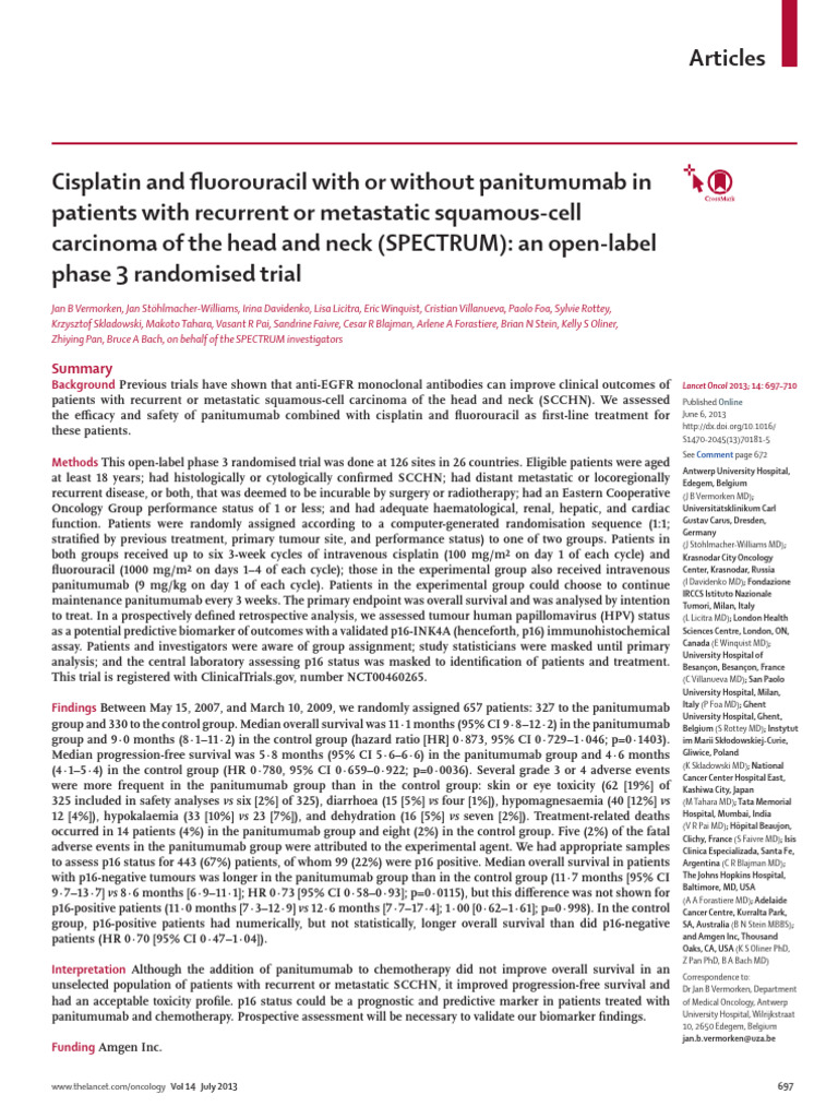 Lancet Oncol 2013 Vermorken | PDF | Head And Neck Cancer | Medicine