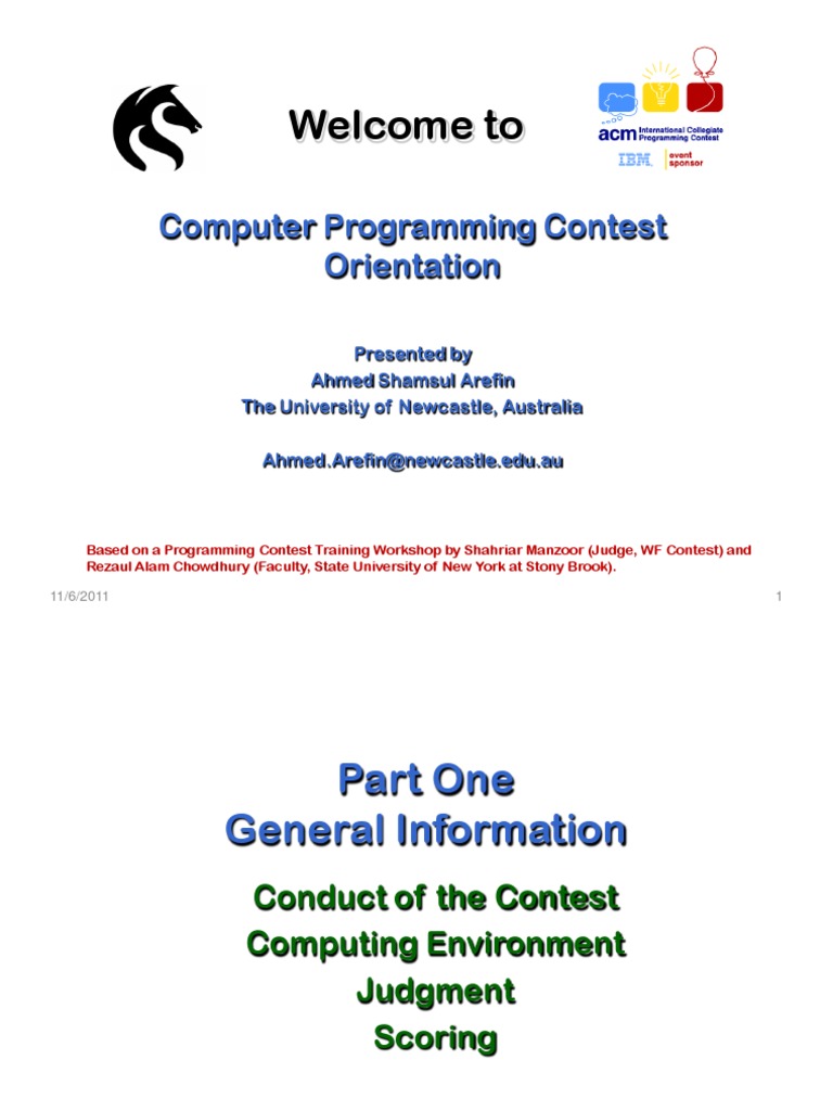 Acm Icpc Programming Contest Orientation Pdf Dynamic Programming Inputoutput