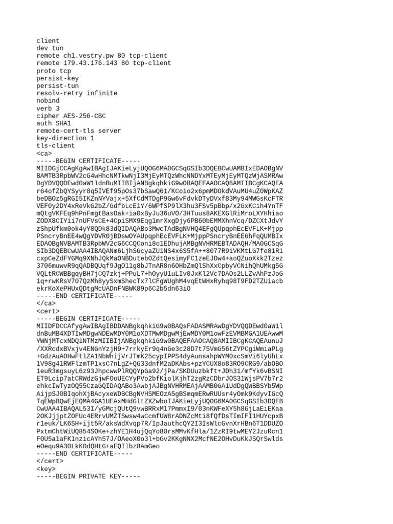 TryVPN CH Zurich TCP80.Ovpn | PDF | Internet Protocol Based Network Software | Secure Communication