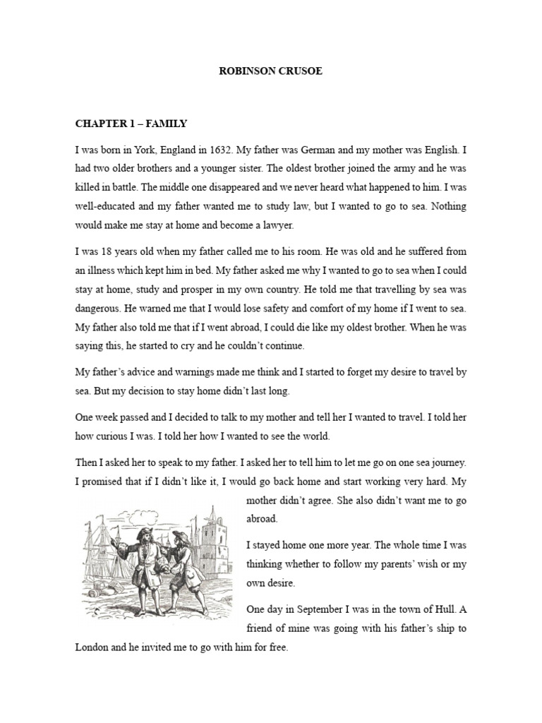 Robinson Crusoe Chapters 1 To 6 | PDF
